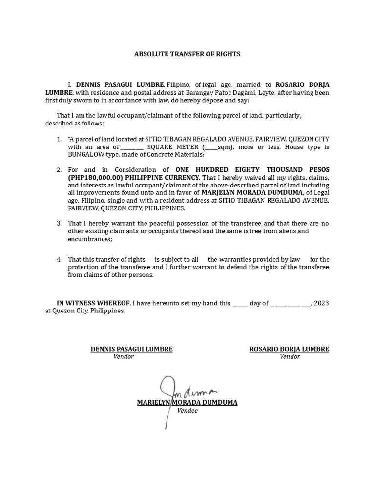 Absolute Land Rights Transfer Document | PDF | Property Law | Private Law