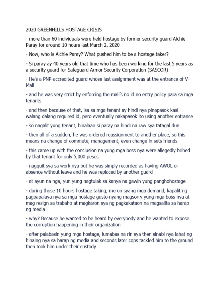 2020 Greenhills Hostage Crisis Lea 3 Report | PDF