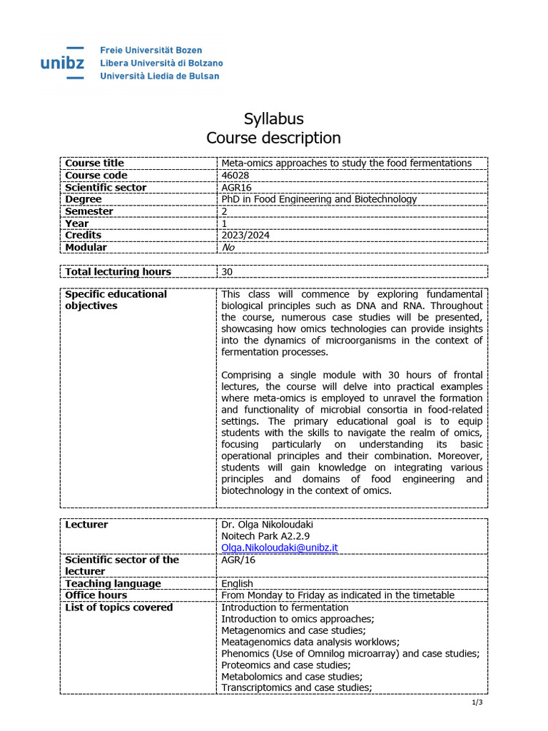 Meta-Omics Approaches To Study The Food Fermentations | PDF