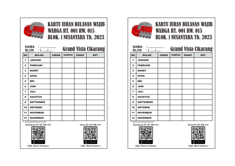 Iuran Bulanan Warga RT 001 RW 015 2023 | PDF