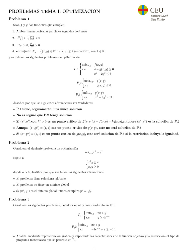 Problemas Tema 1 - Optimización | PDF | Optimización Matemática