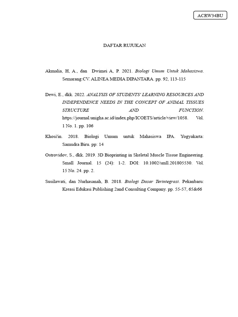 Reference List for Biology Studies | PDF