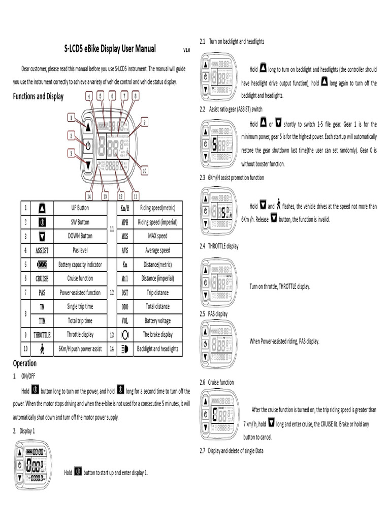 S-LCD5 eBike Display User Manual | PDF | Speed | Manual Transmission
