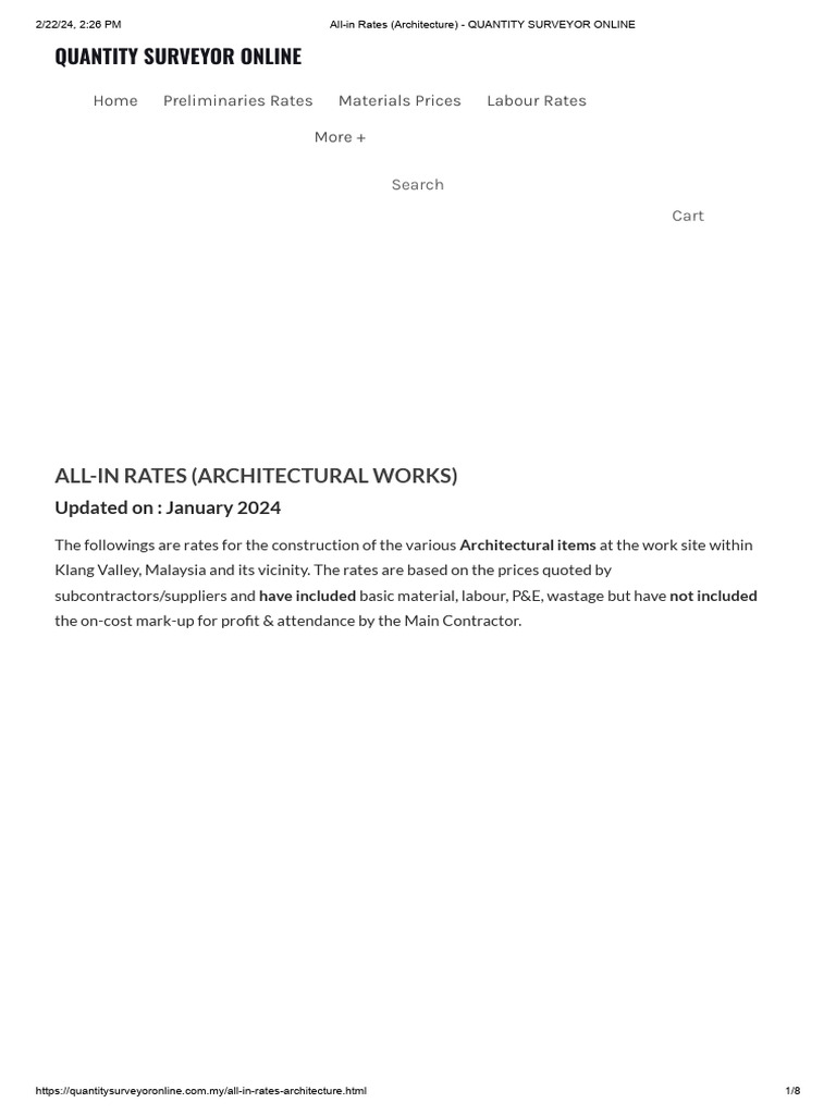 2024 All-in Rates for Architecture Malaysia | PDF | Economies | Business