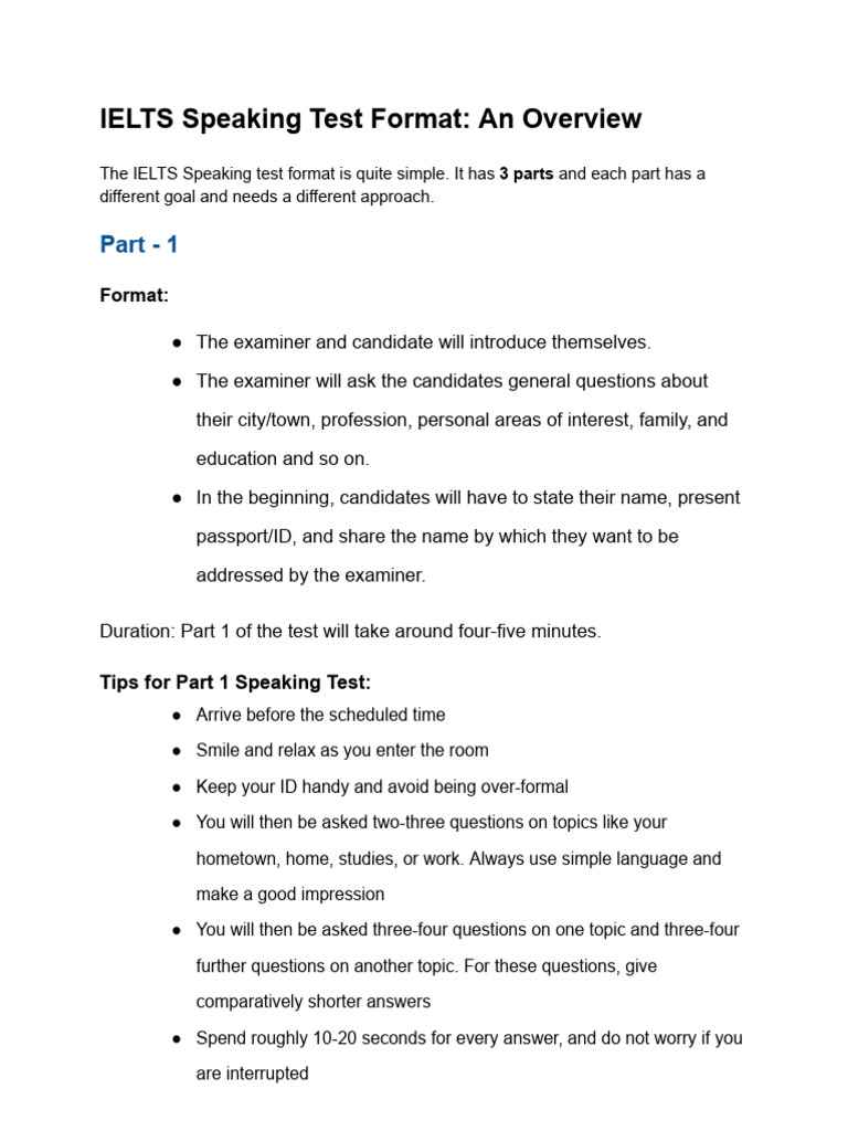 IELTS Speaking Test Format Overview | PDF | International English ...