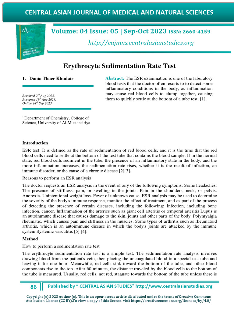 Erythrocyte Sedimentation Rate Test | PDF | Clinical Medicine | Medical ...