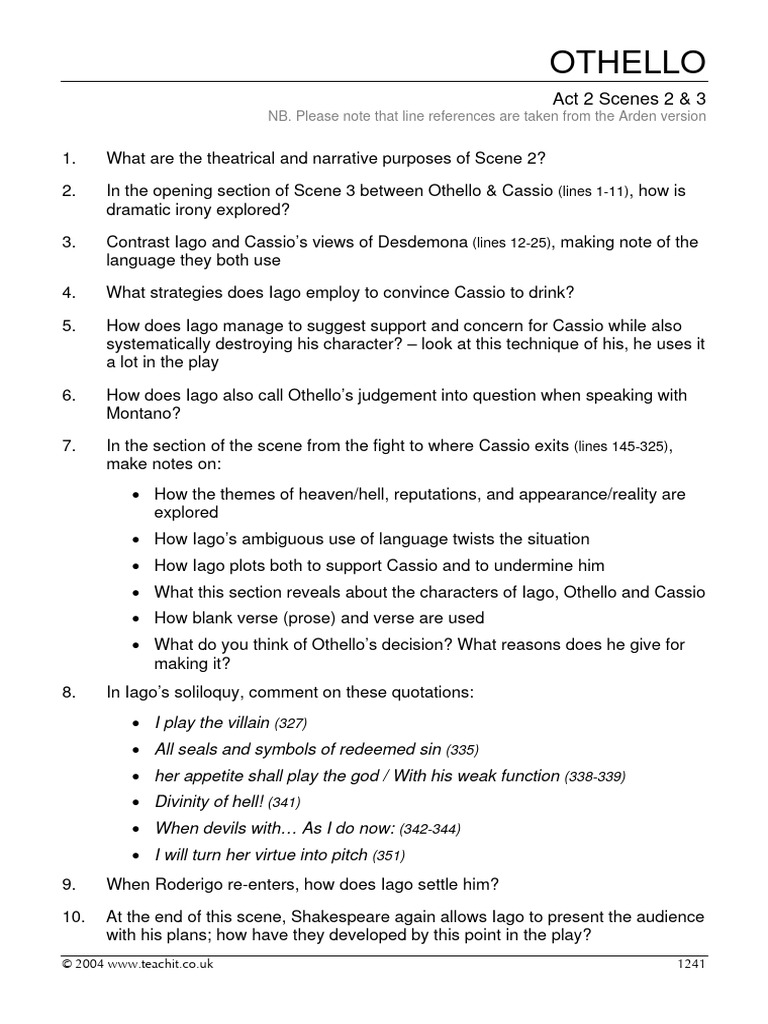 Othello Activities | PDF