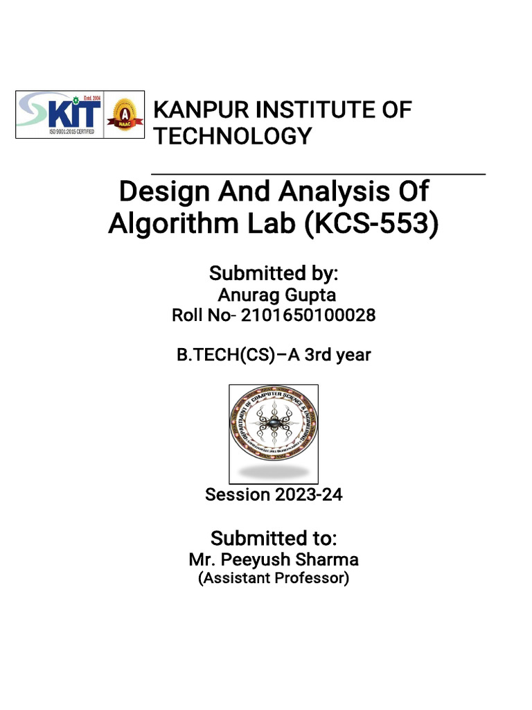 Algorithm Lab Report - Kanpur Institute | PDF | Combinatorics | Applied ...