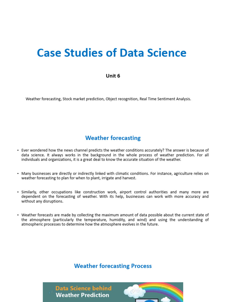 Unit 6-Case Studies of Data Science | PDF | Machine Learning | Weather ...