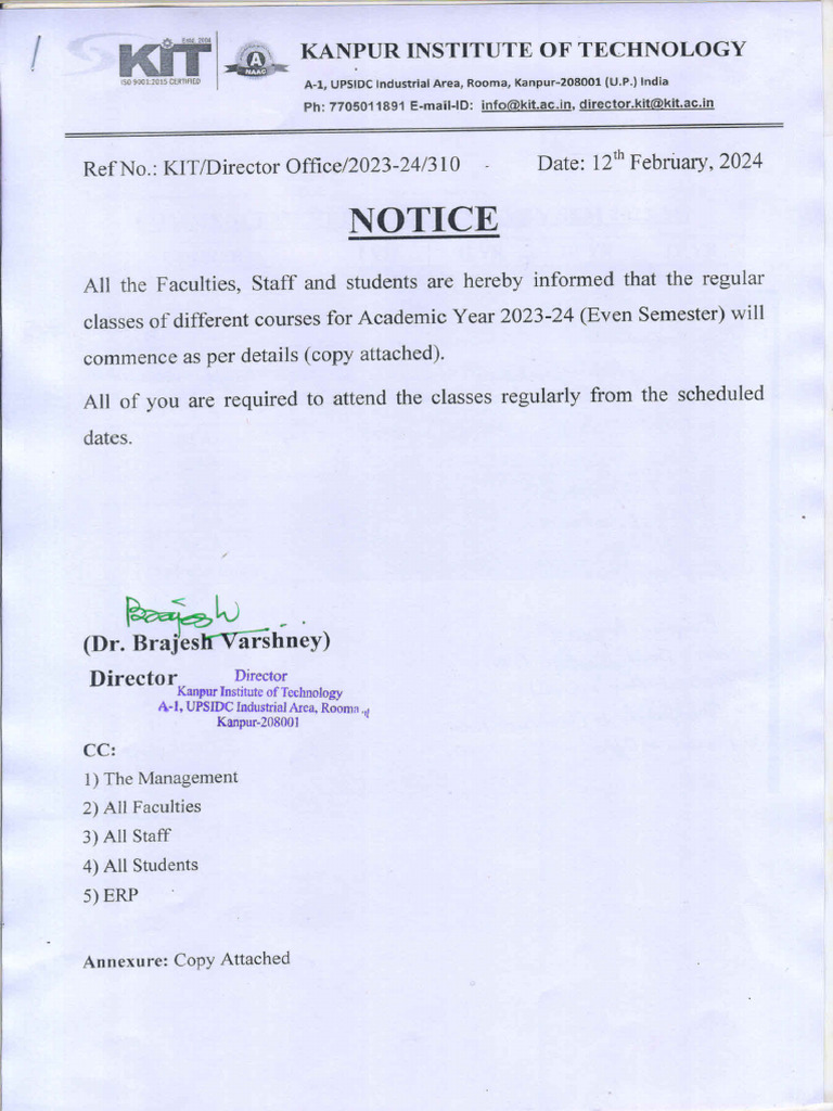 Notice (Commencement of Classes) - 310 dt.12.02.2024 | PDF