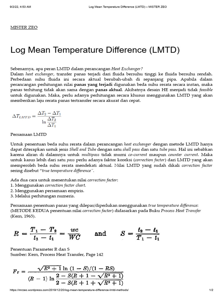 Log Mean Temperature Difference (LMTD) - MISTER ZEO | PDF