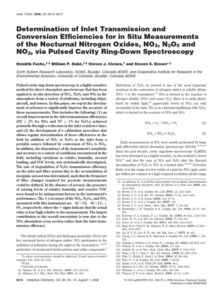 Inlet Efficiency for NOx Measurement Techniques | PDF | Absorption ...
