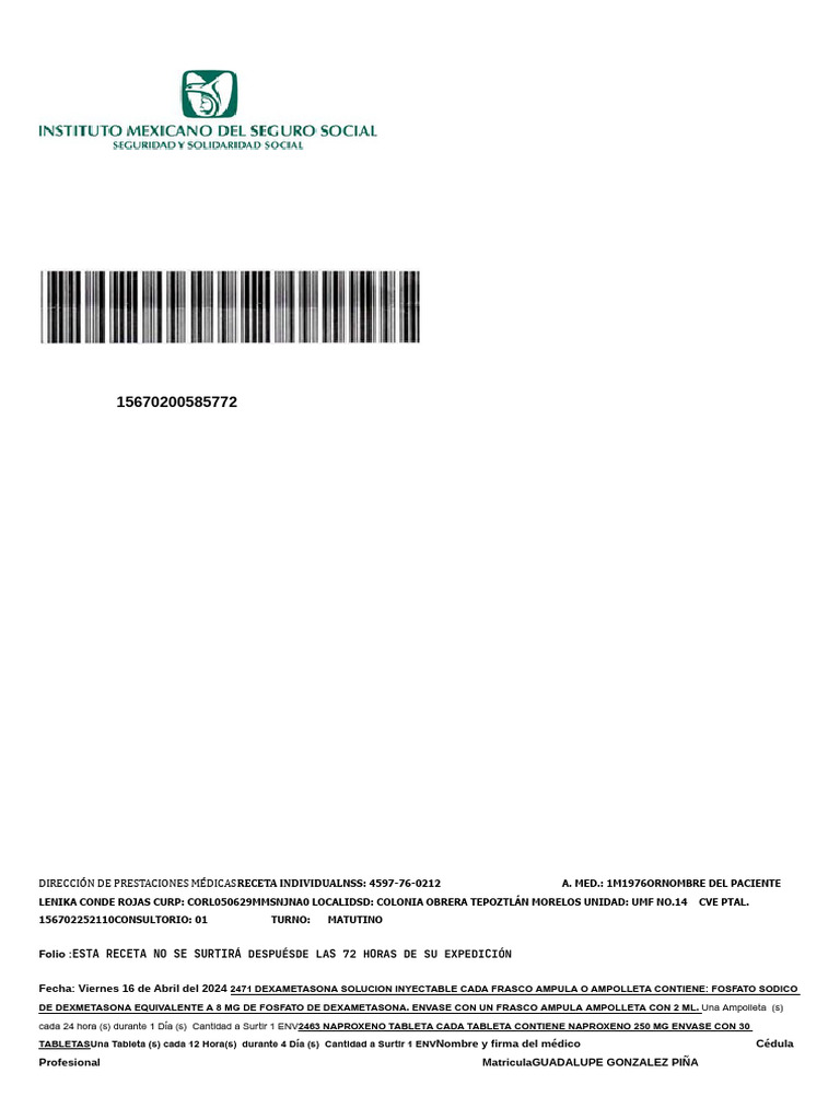 Receta Médica para Lenika Conde Rojas | PDF | Finanzas y dinero | Negocios