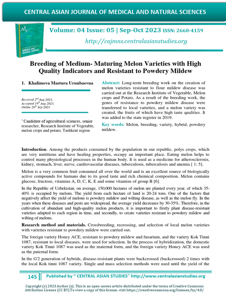 Breeding of Medium - Maturing Melon Varieties With High Quality ...