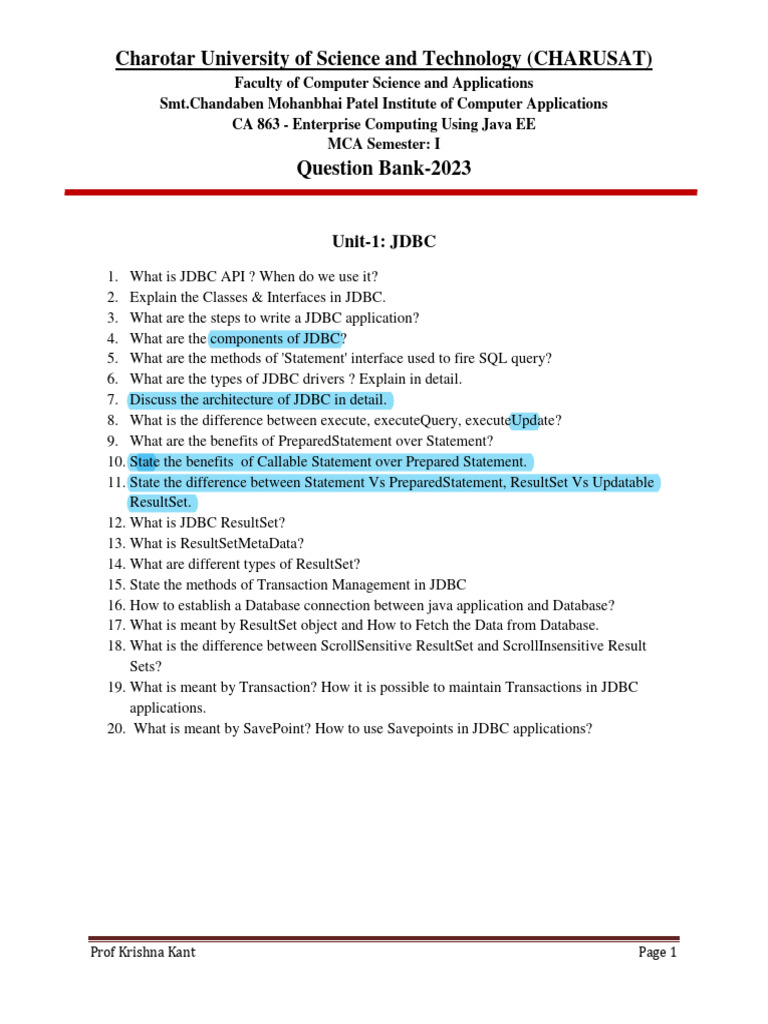Question Bank Advance Java-2023 | PDF | Computer Data | Computer Science