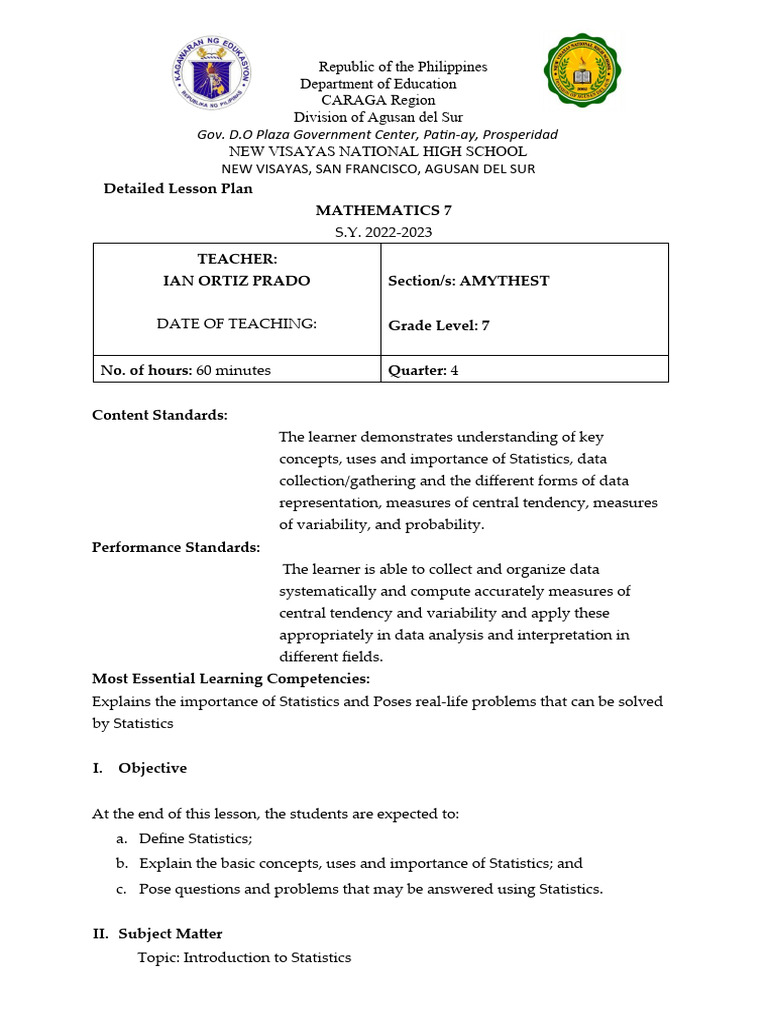 Math 7: Intro to Statistics Lesson | PDF | Statistics | Learning