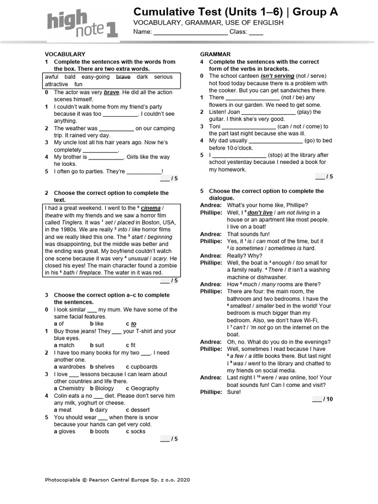 HighNote1 U1-6 Cumulative Test A | PDF | Spider Man
