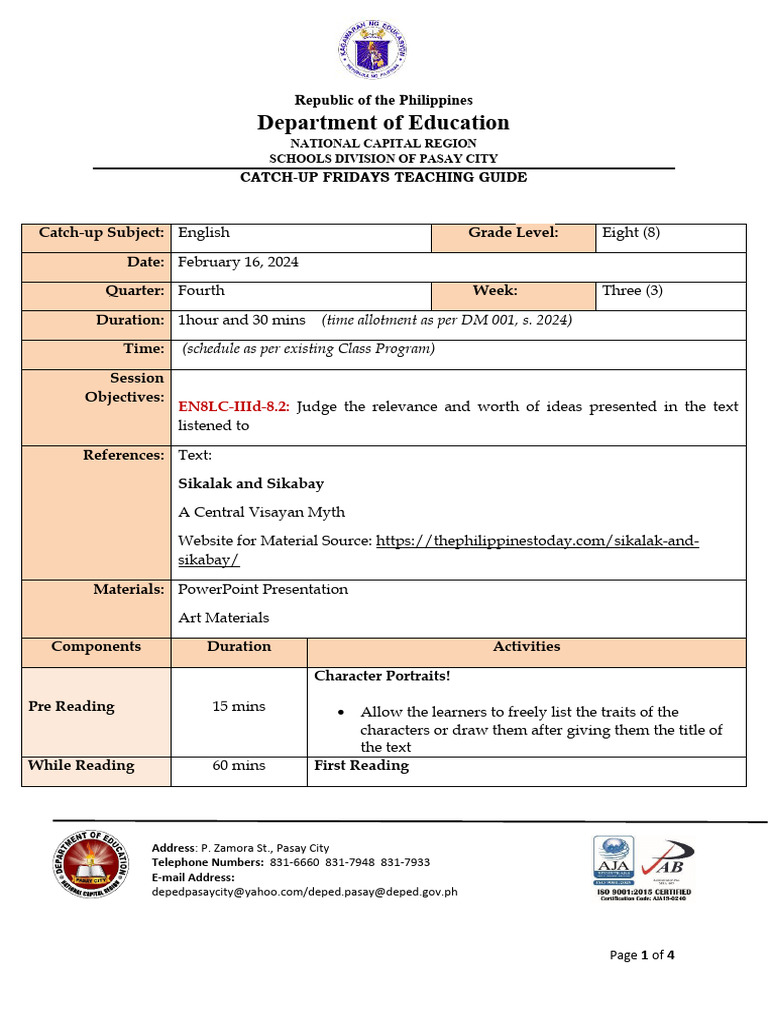 Grade Eight Teaching Guide Catchup English | PDF | Learning | Human Communication