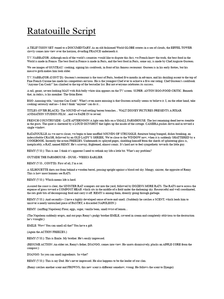 Ratatouille Script | PDF | Cooking