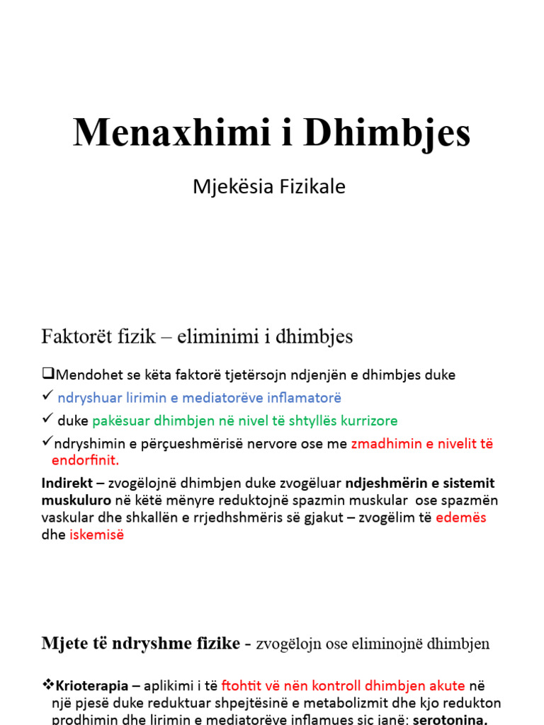 Ligjërata - II MJEKSIA FIZIKALE Menaxhimi I Dhimbjes | PDF