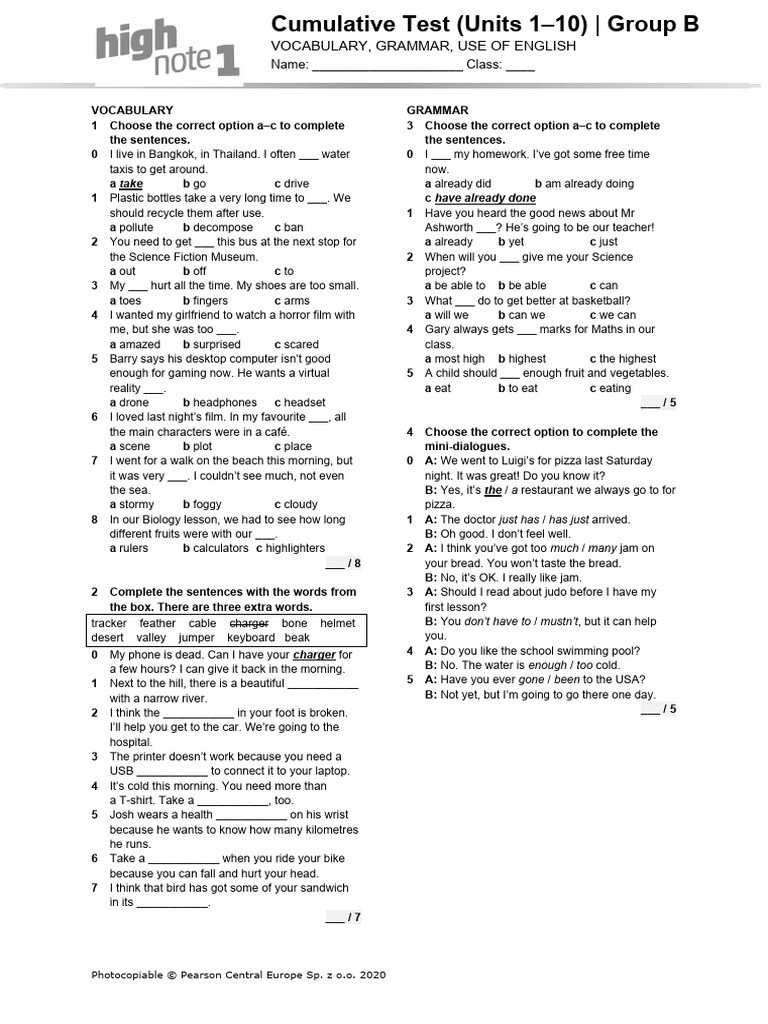 HighNote1 U1-10 Cumulative Test B | PDF | Language Arts & Discipline
