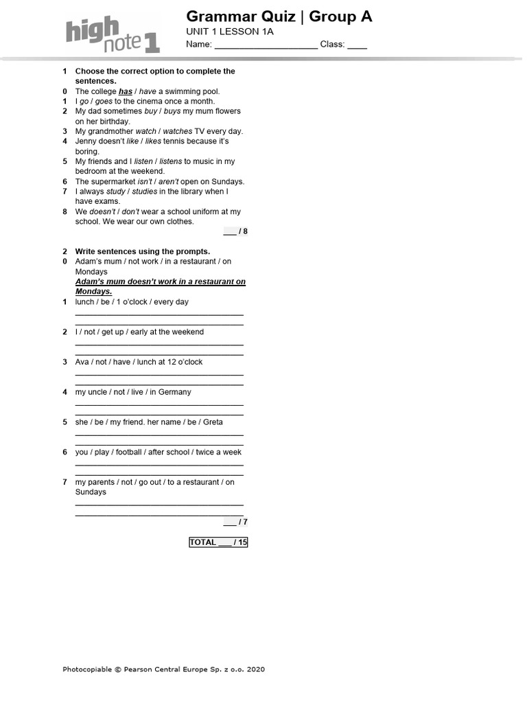 Beginner English Grammar Quiz | PDF