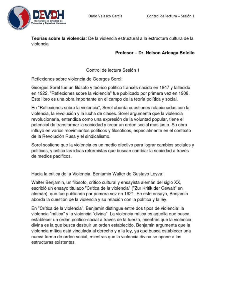 Control de Lecturas - Sesion 1 | PDF | Hannah Arendt | Violencia