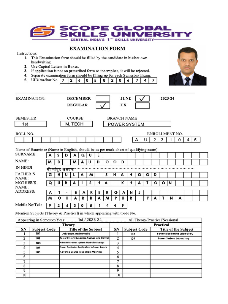 Examination Form | PDF