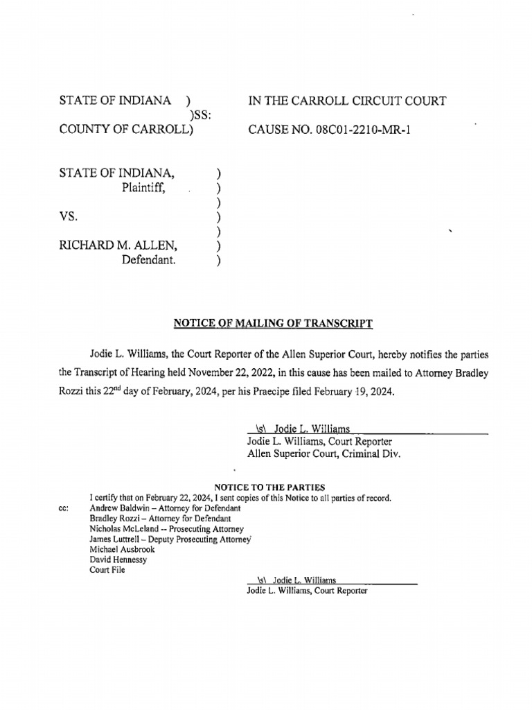 2024 02 22 - Notice of Mailing Transcript - Delphi in - Ra PDF ...