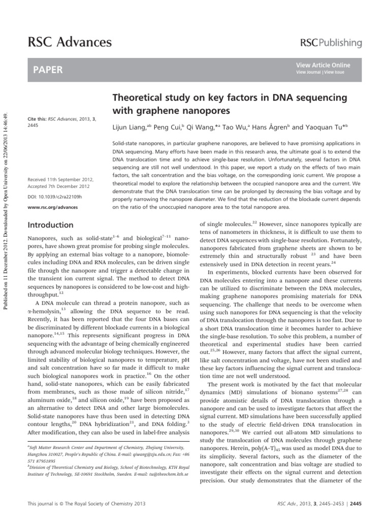 Liang 2013 | PDF | Graphene | Dna Sequencing