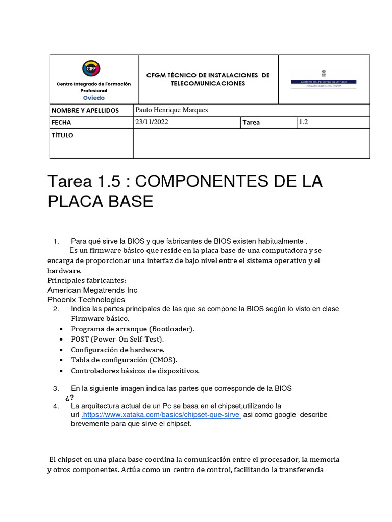 Tarea 2.2 Placa Base 1 | PDF | Hardware de la computadora | Microprocesador
