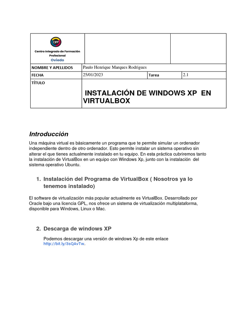 Instalacion de Windows XP en Maquina Virtual | PDF | Microsoft Windows | Windows XP