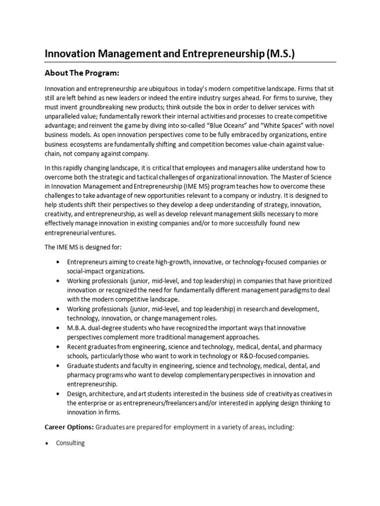 Innovation Management Entrepreneurship | PDF | Entrepreneurship ...