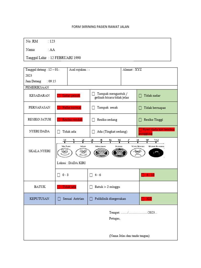 Form Skrining Pasien Rawat Jalan | PDF