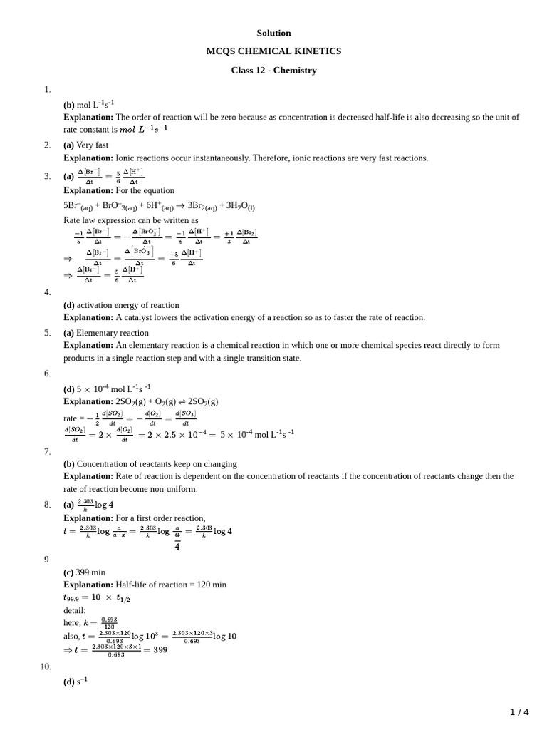 AK Mcqs Chemical Kinetics | Download Free PDF | Reaction Rate | Reaction Rate Constant