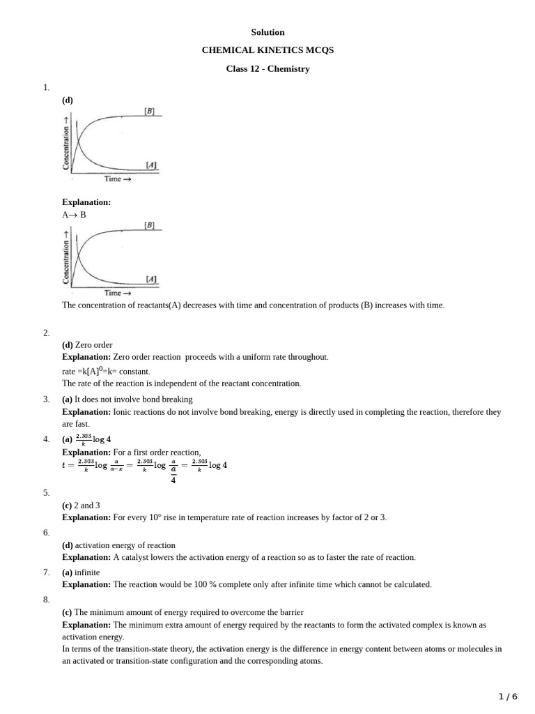 Ak MCQS Chemical Kinetics | PDF | Reaction Rate | Activation Energy