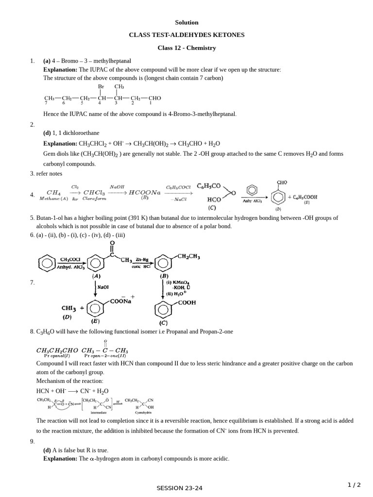 Answer Key CT Aldehydes Ketones... | PDF | Aldehyde | Ketone