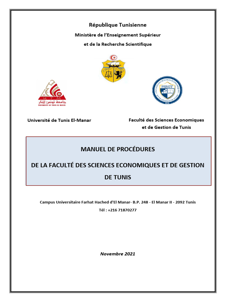 Manuel des Procédures FSEGT Tunis | PDF | Secrétaire