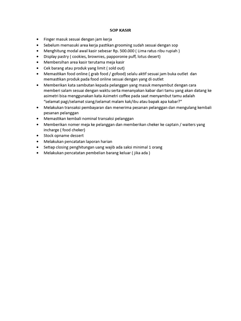 Sop Kasir | PDF