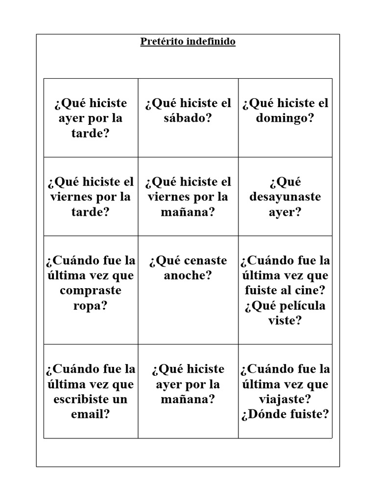 Preguntas sobre el pretérito indefinido | PDF