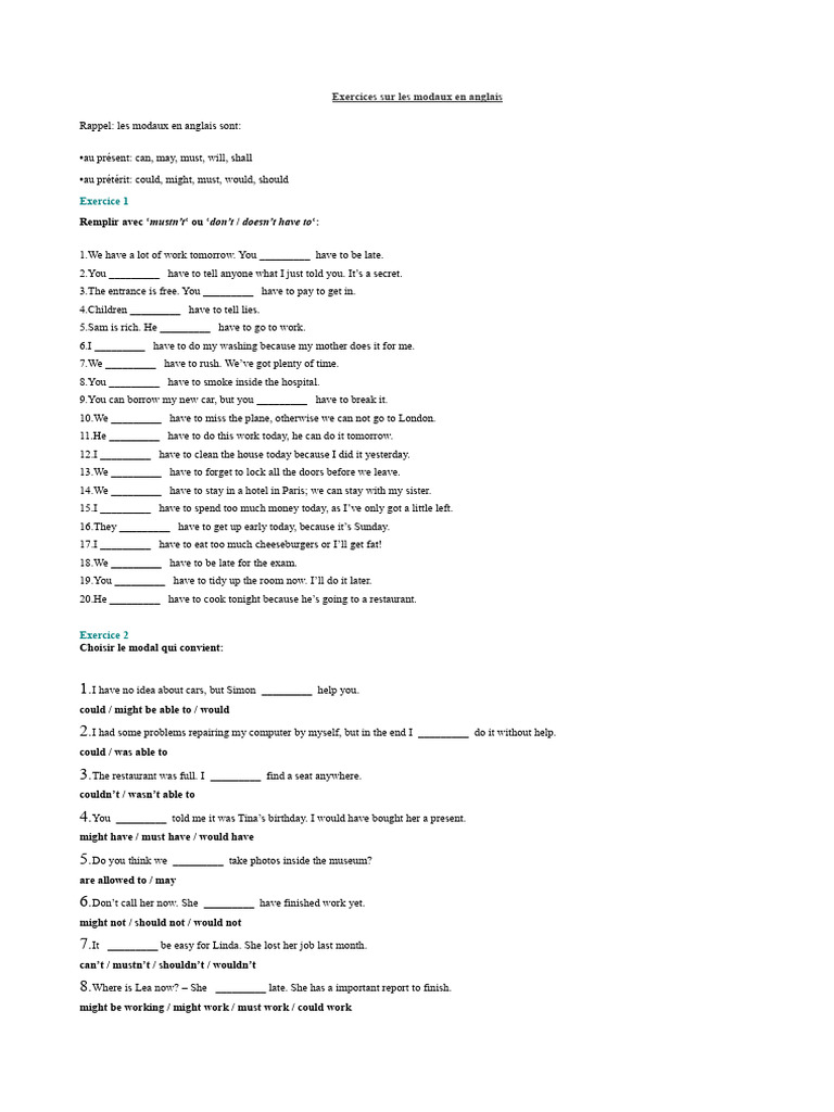 Exercice Modaux Anglais 41 | PDF
