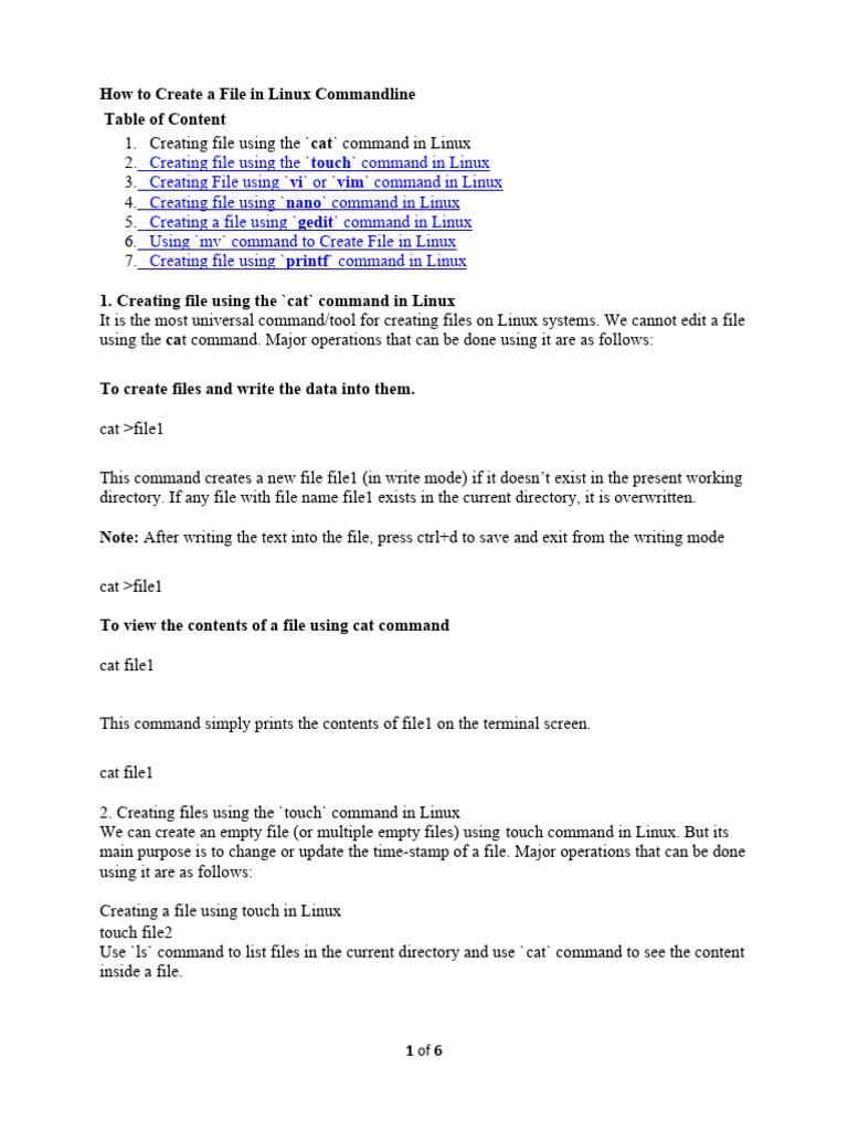 Creating A File in LinuxCommandline | PDF | Computer File | Command ... Creating A File in LinuxCommandline | PDF | Computer File | Command ...
