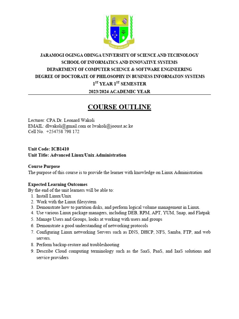 Icb1410 Advanced Linux Unix Administration Course Outline Pdf Linux File System