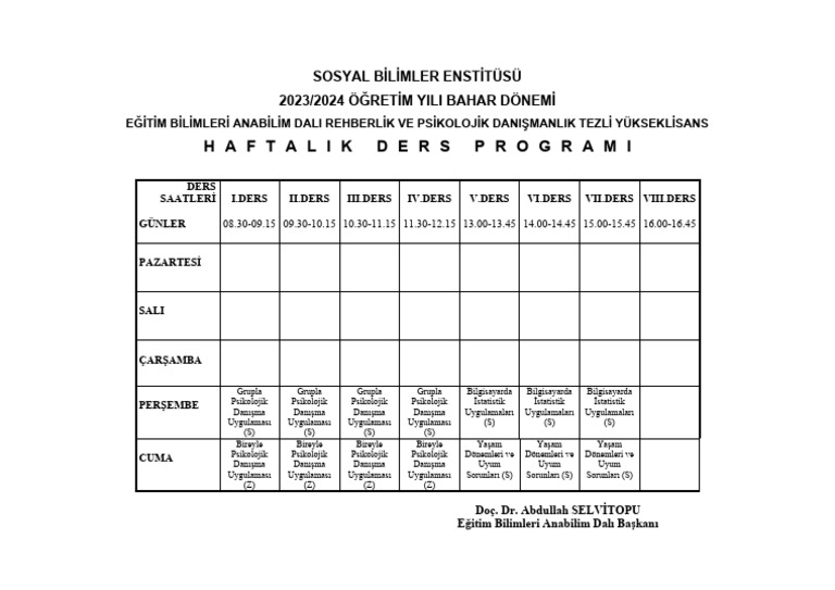 2023-24 BAHAR RPD Tezli YL Ders Programı | PDF