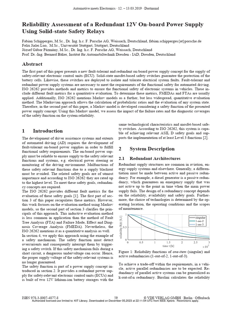 Reliability Assessment of A Redundant 12V On-Board Power Supply Using ...