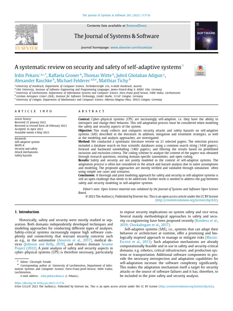 2023-Systematic Review On Security and Safety of Self-Adaptive Systems ...