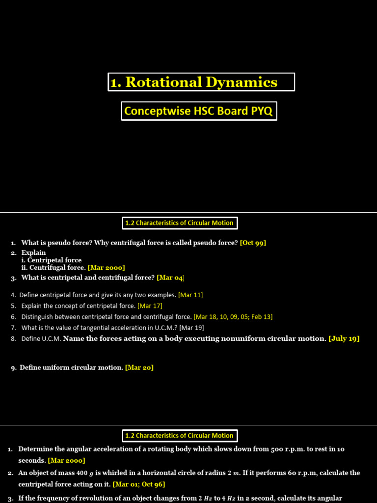 HSC Physics Chapterwise Important Questions | PDF | Rotation Around A Fixed Axis | Torque