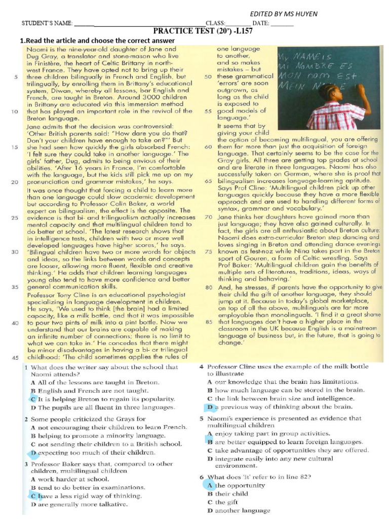 b2 Level - Lesson 157-Practice Test | PDF