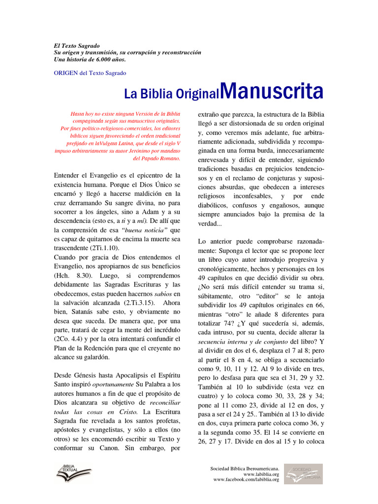 La Biblia Original Manuscrita | PDF | Biblia | protestantismo
