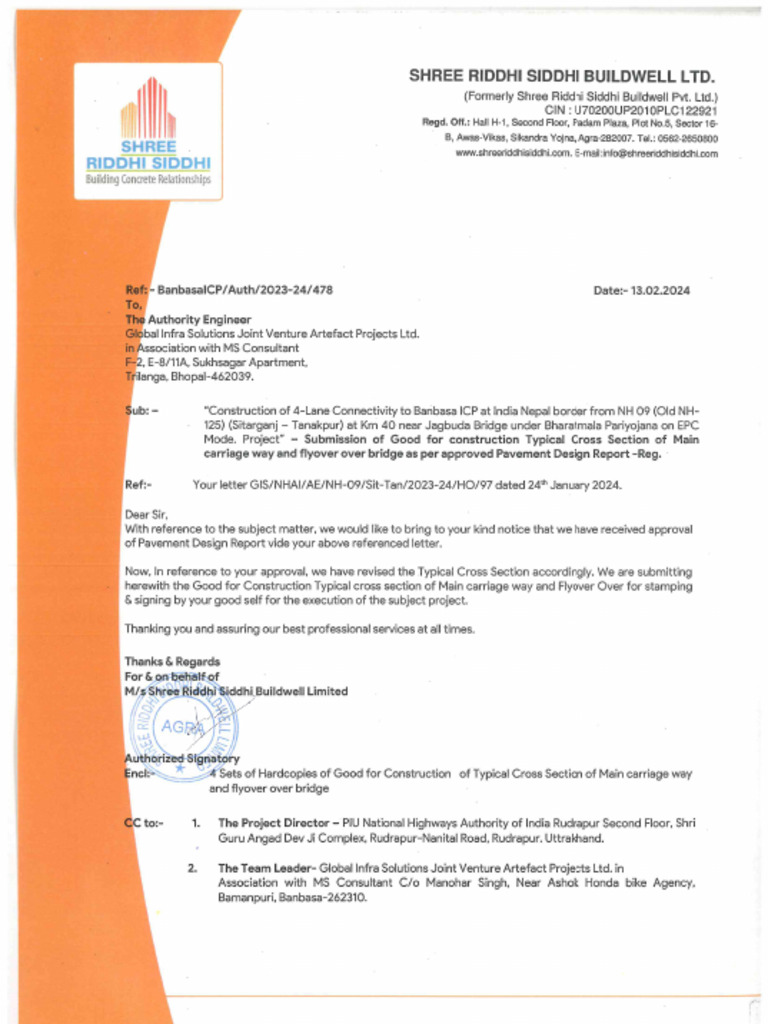 Submission of Good For Construction Typical Cross Section of Main ...